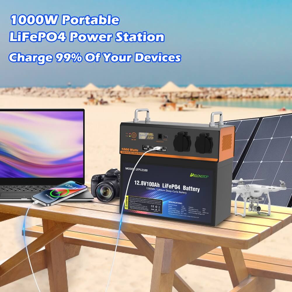 12V 100Ah Lifepo4 Battery Portable Power Station 1000W - Delong Energy